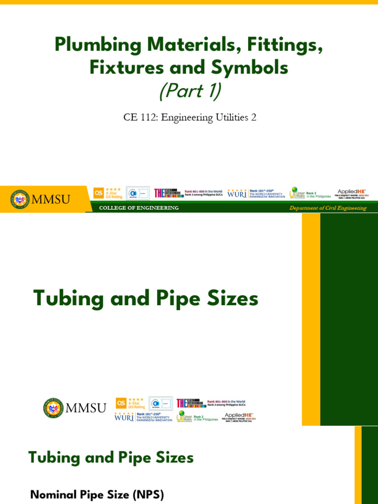 Plumbing Materials Fittings Fixtures and Symbols Part 1 | PDF | Pipe ...