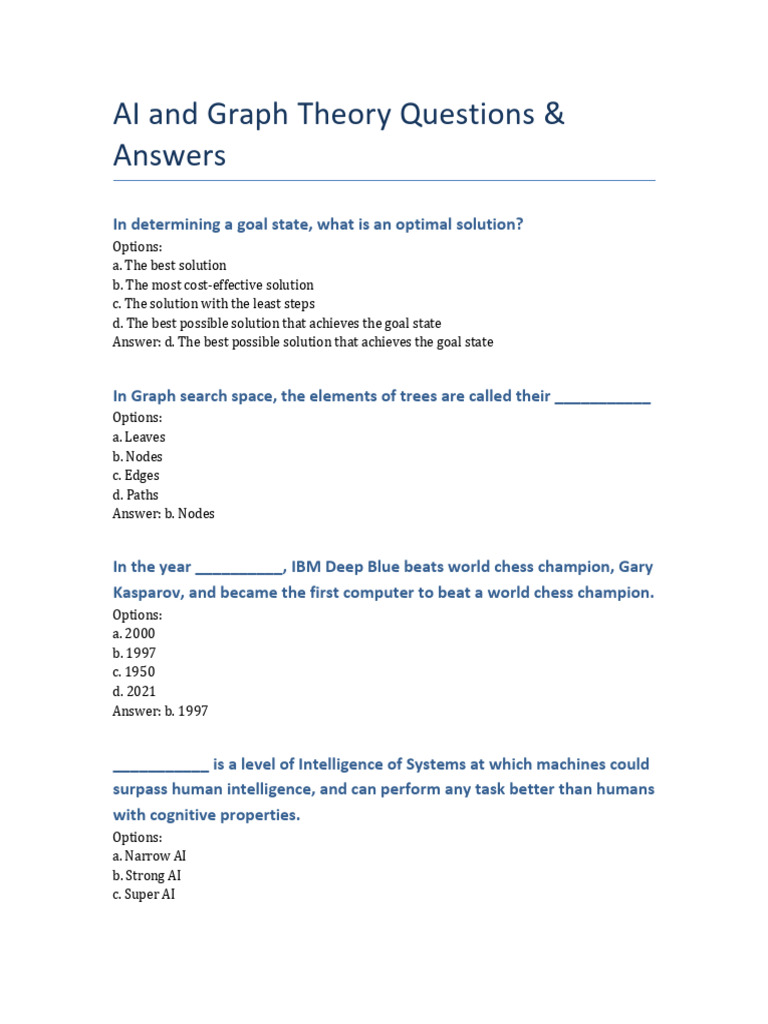 AI and Graph Theory Questions Answers With Options | PDF | Artificial ...