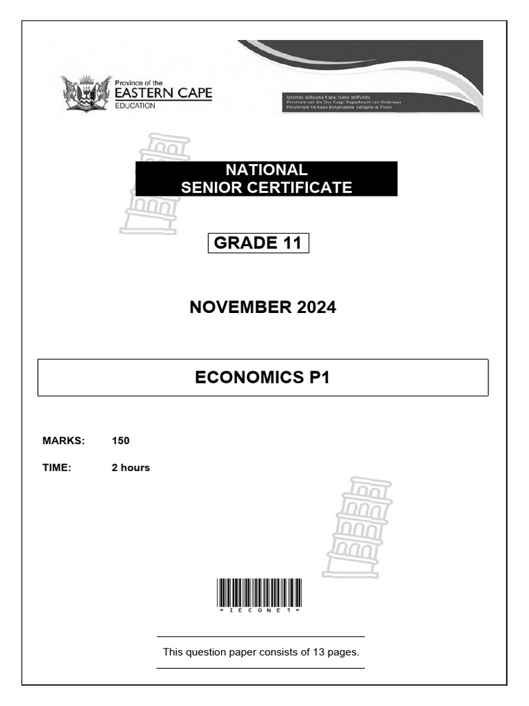 EC Economics Grade 11 November 2024 P1 and Memo | PDF | Income ...