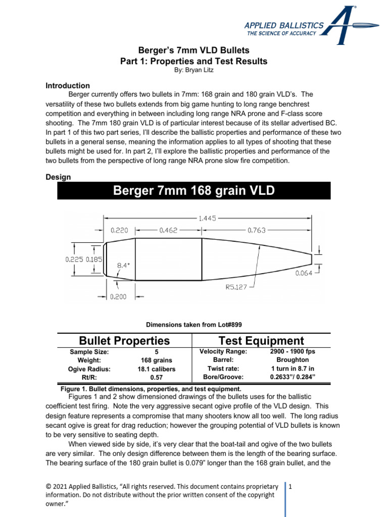Bergers 7mm VLD Bullets Part 1 Properties and Test Results | PDF ...