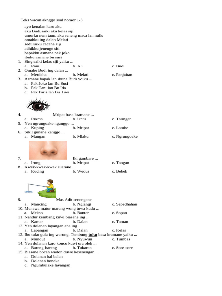 Kelas 1 Bahasa Jawa Kurikulum Merdeka | PDF