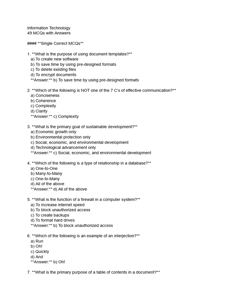 Information Technology 49 Imp MCQs | PDF | Databases | Information Technology