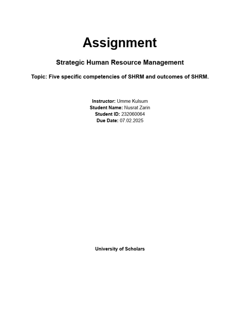 Assignment SHRM - Nusrat Zarin 14th Batch ID 232060064 | PDF | Human Resource Management ...