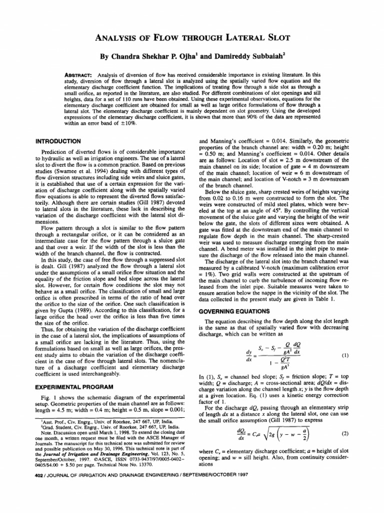Analysis of Flow Throgh Lateral Slot | PDF | Applied And Interdisciplinary Physics | Continuum ...