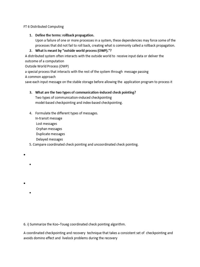 Define The Terms: Rollback Propagation.: Coordinated Checkpointing ...