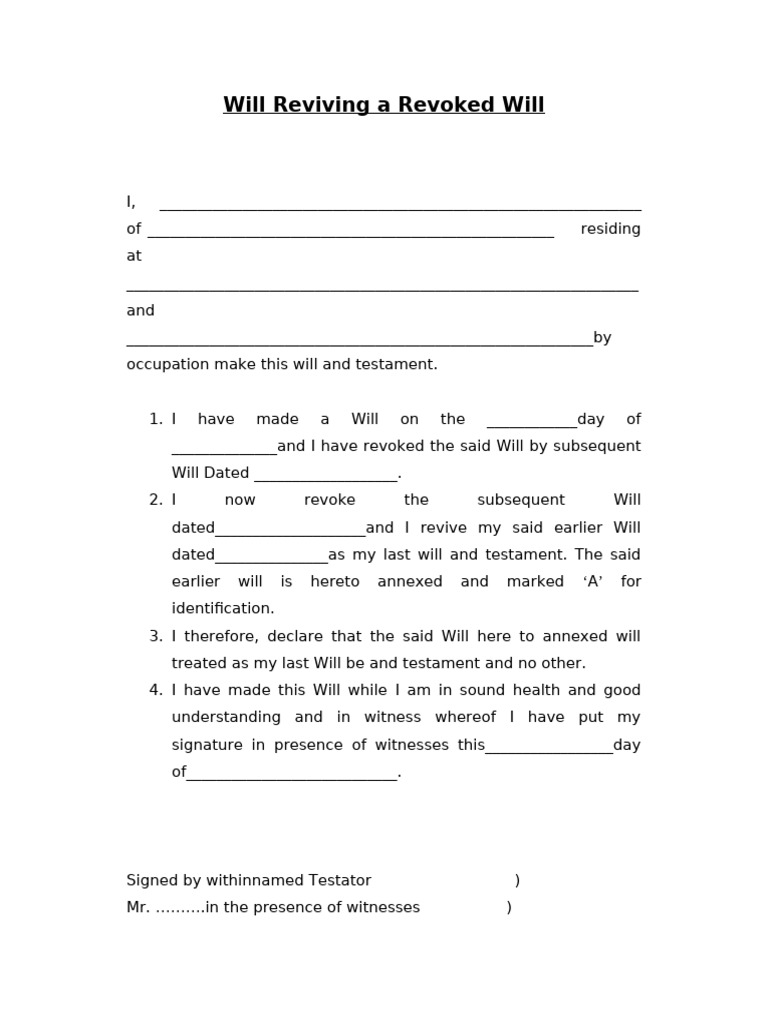 Reviving a Revoked Will Template | PDF