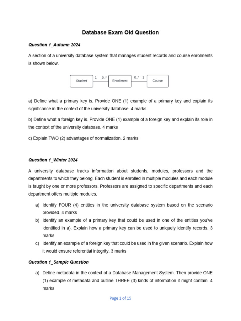 Database Exam Old Question 1 To 10 | PDF | Databases | No Sql