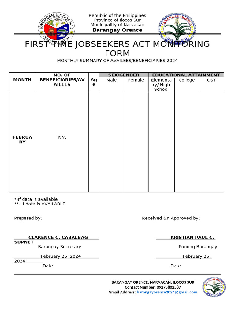 FIRSTTIME JOB SEEKER FORM | PDF