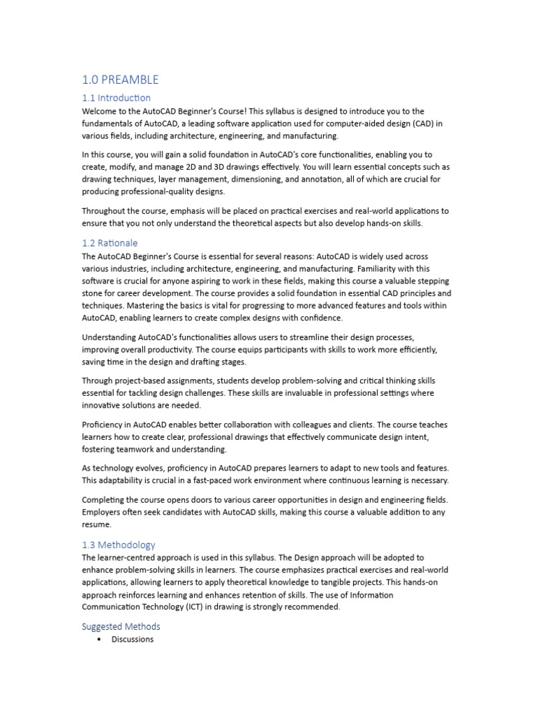 Level 1 Syllabus - AutoCAD | PDF | 3 D Computer Graphics | Knowledge