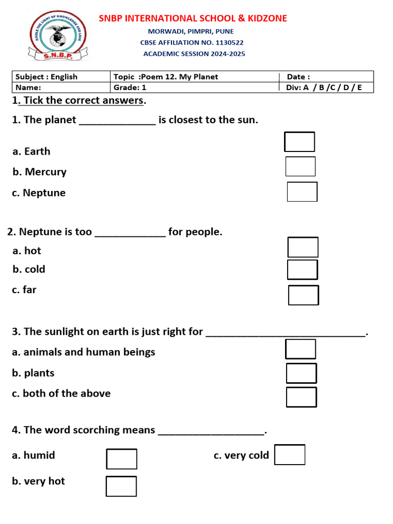 My Planet (Worksheet) - 42202521230 | PDF