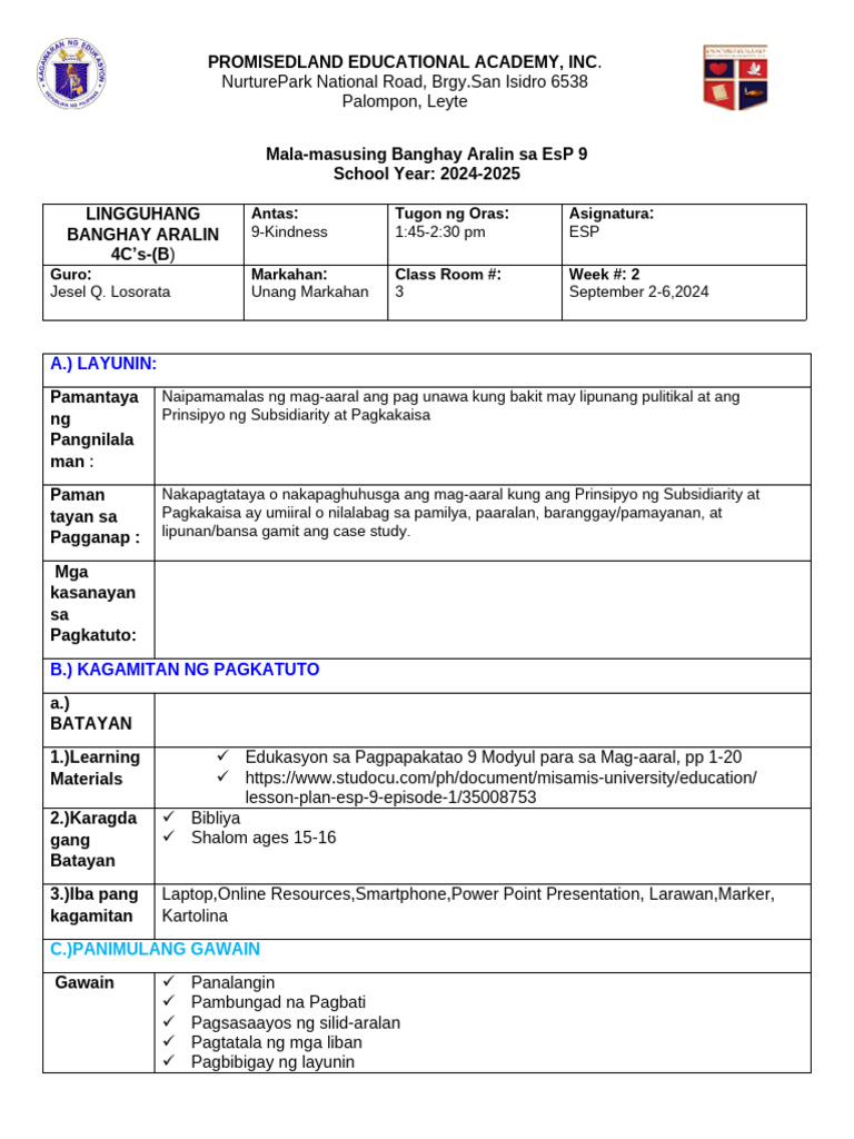 ESP 9-Q1 Week3 | PDF