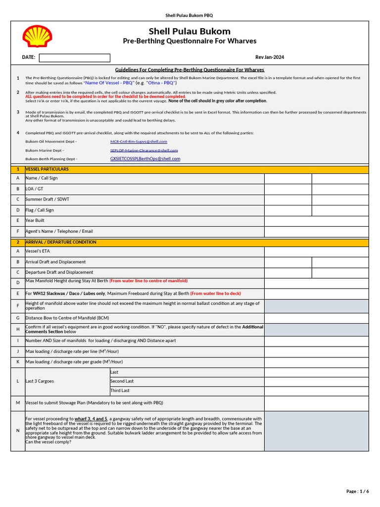 Shell Bukom PBQ Rev Jan 2024 Updates | PDF | Oil Tanker | Shipping