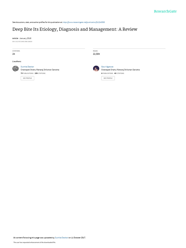 Deep Bite Its Etiology Diagnosis and Management a | PDF