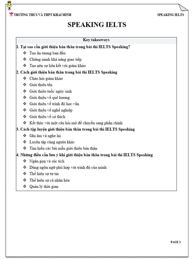 Speaking Ielts - Topic 1 - Personal Information | PDF