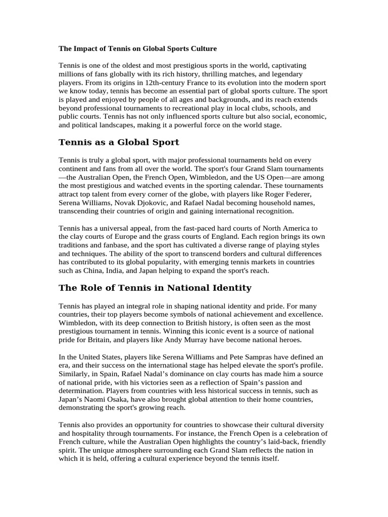 The Impact of Tennis On Global Sports Culture | PDF | Roger Federer ...