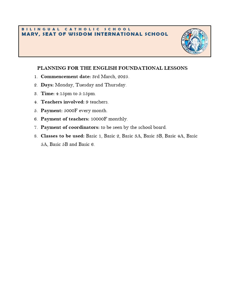Planning For The English Foundational Lessons | PDF