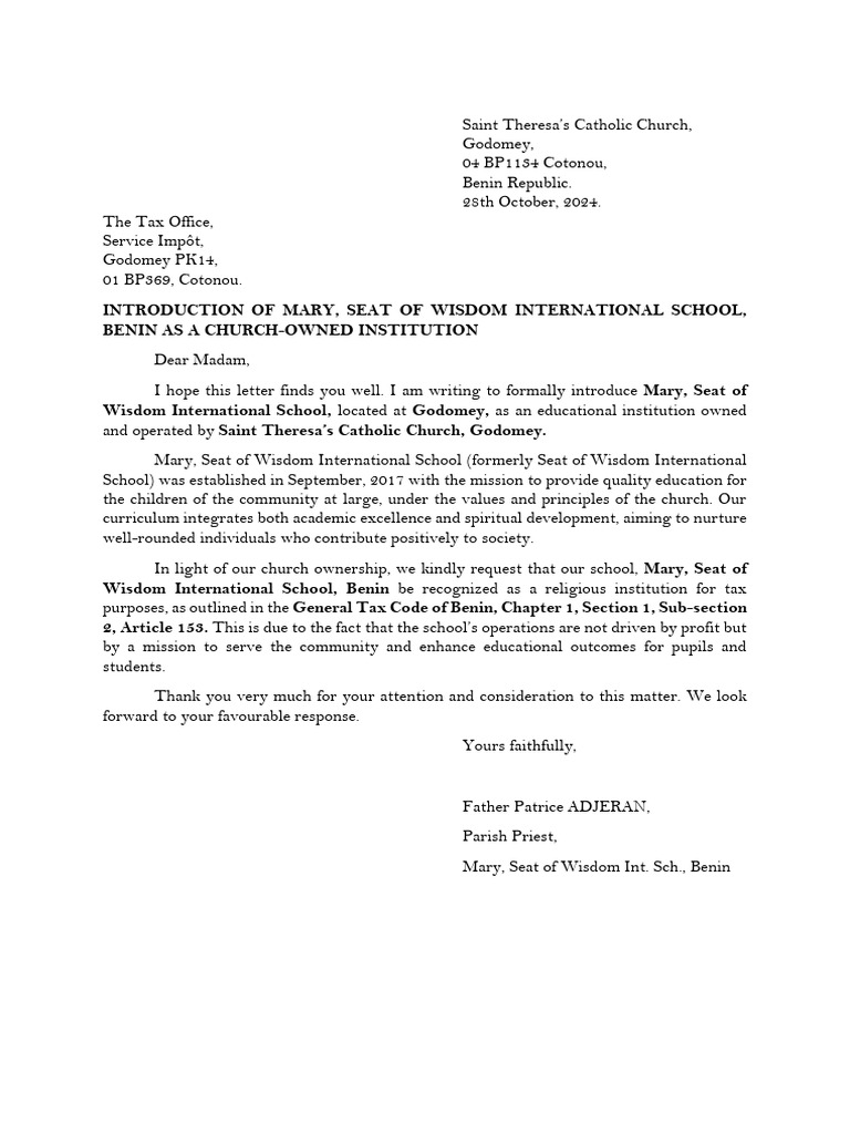 School's Letter of Introduction | PDF