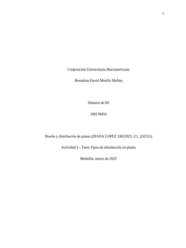 Actividad 2 - Tarea Tipos de Distribución en Planta | PDF | Lean Manufacturing | Calidad (comercial)