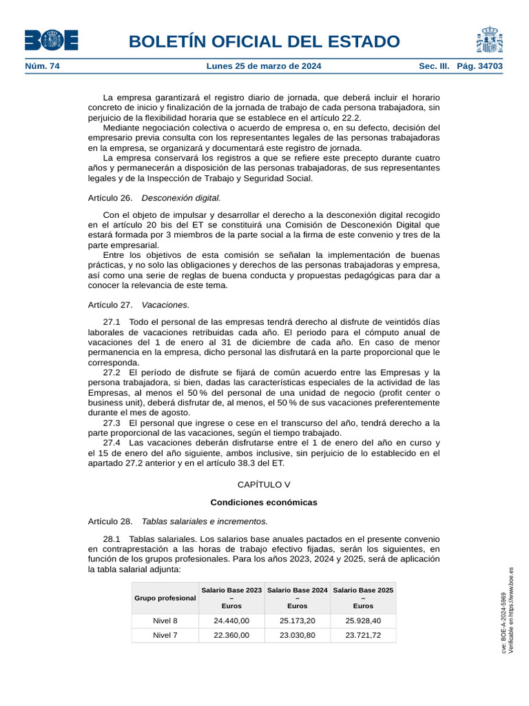 Disposición 5969 Del BOE Núm. 74 de 2024 - BOE-A-2024-5969 | PDF | Salario | Derecho laboral