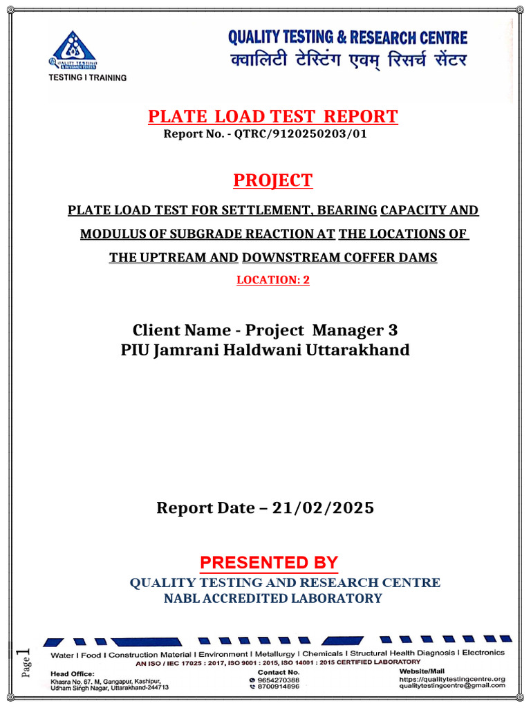 Plate Load Test Report for Coffer Dams | PDF