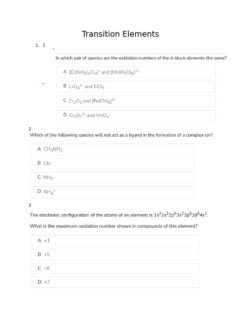 Understanding Transition Elements and Ligands | PDF