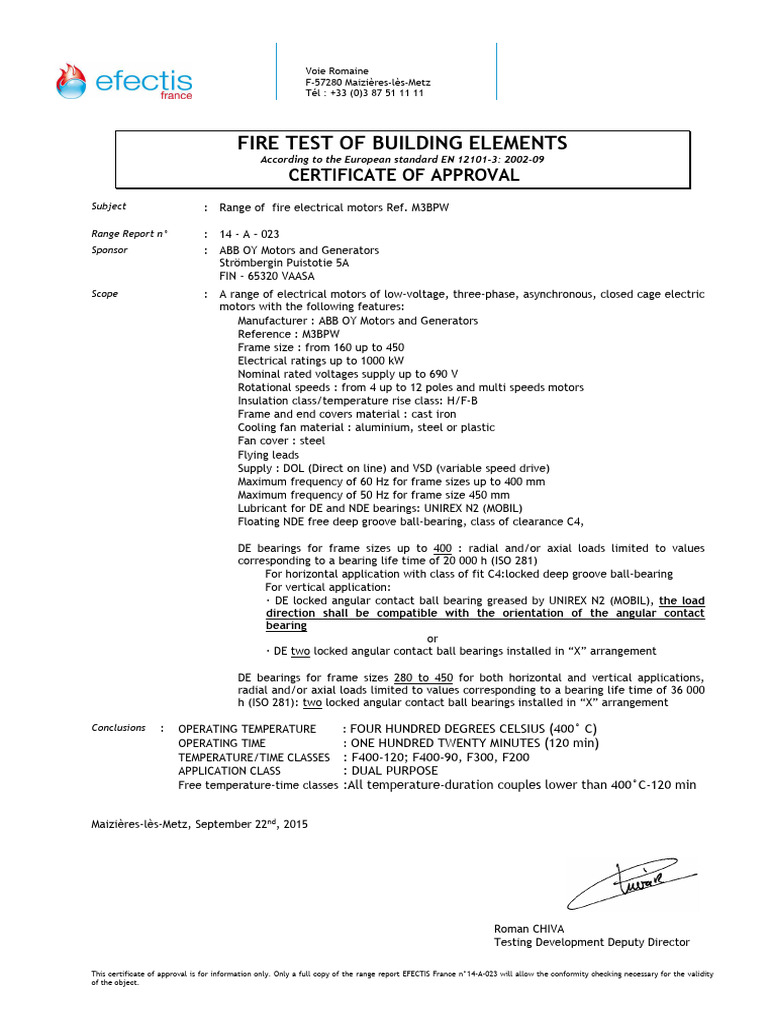 ABB Certificate of Approval M3BPW Range 160-450 F400-120 | PDF ...