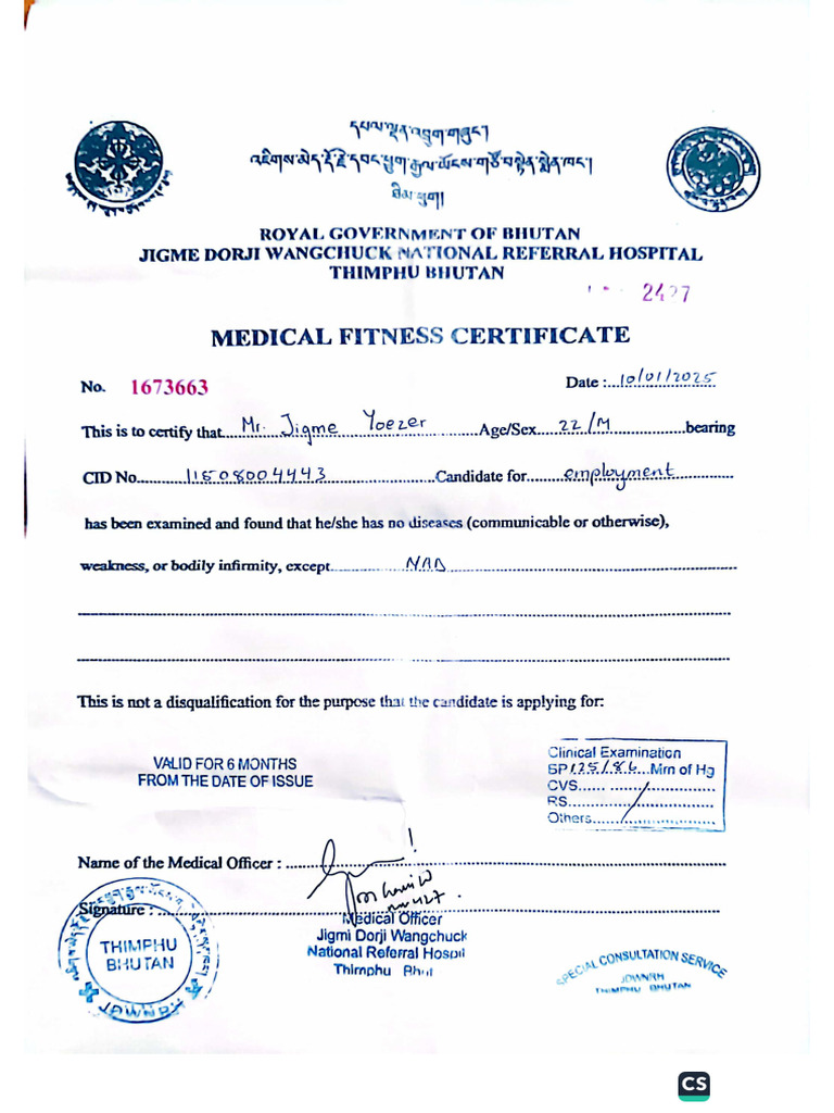Medical Certificate | PDF