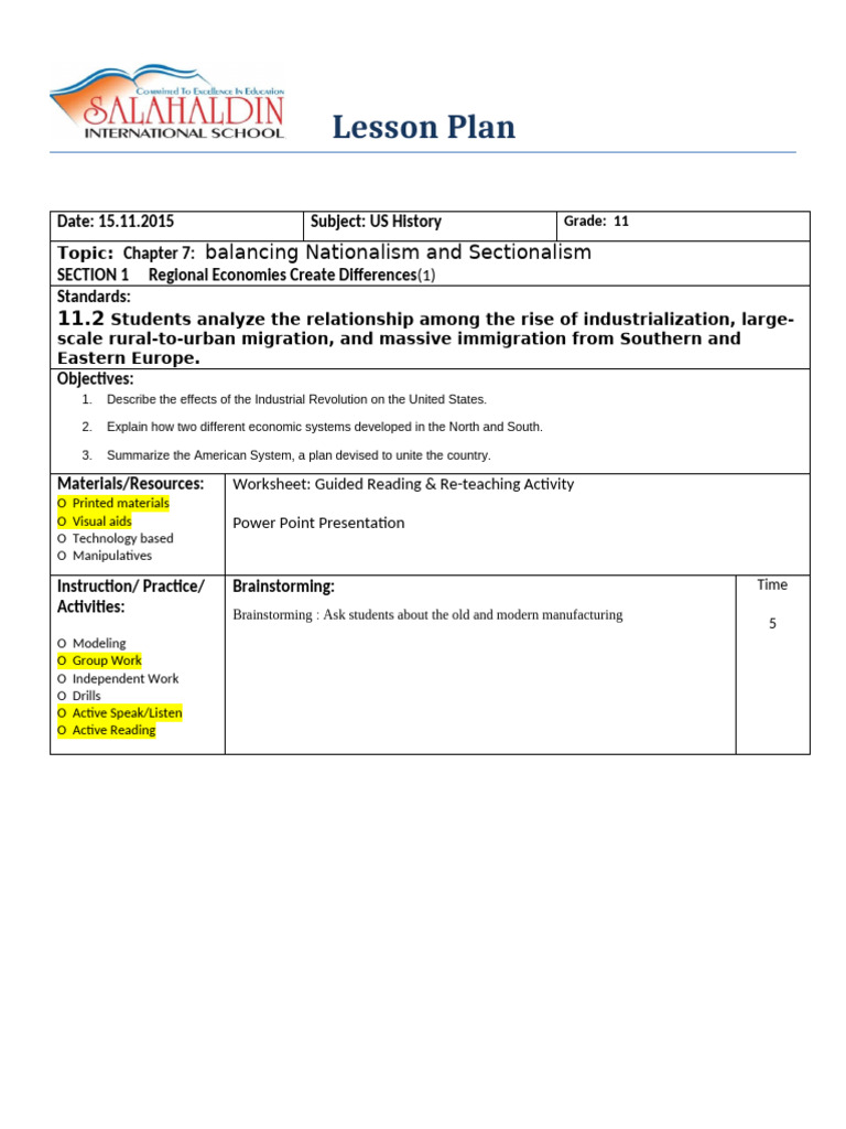 Chapter 7 Section 1 Lesson Plans | PDF