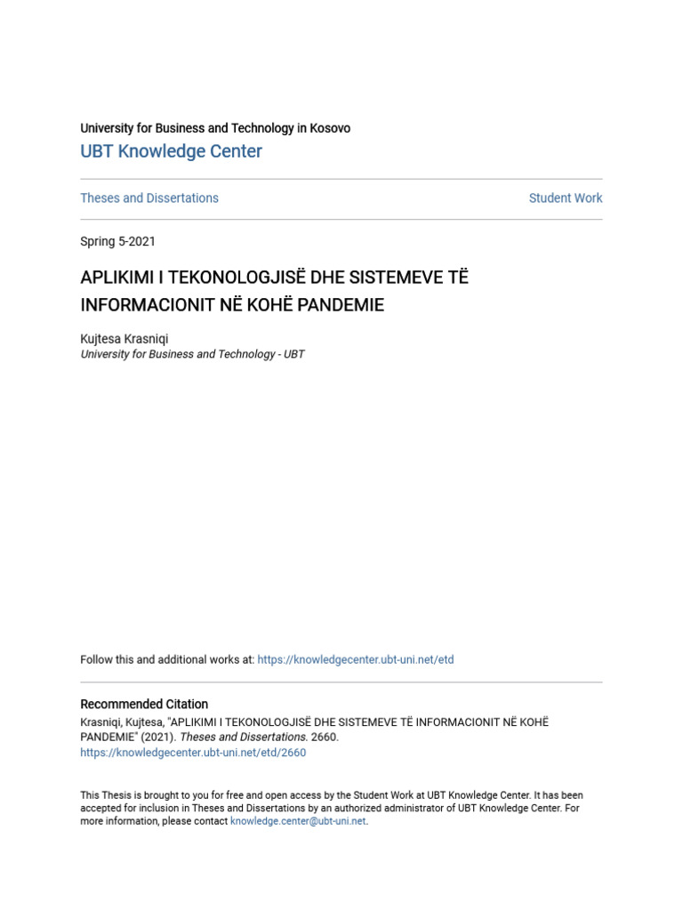 APLIKIMI I TEKONOLOGJISË DHE SISTEMEVE TË INFORMACIONIT NË KOHË P | PDF