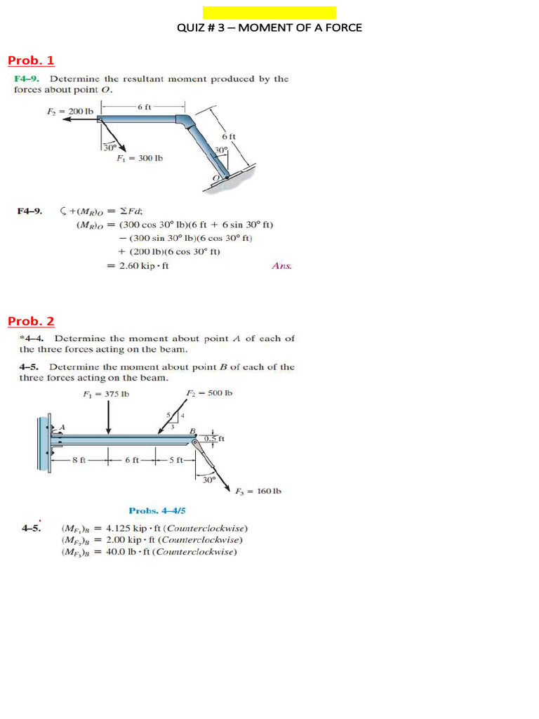 PROBLEM SOURCE Quiz 3 MOMENT OF A FORCE MIDTERM | PDF