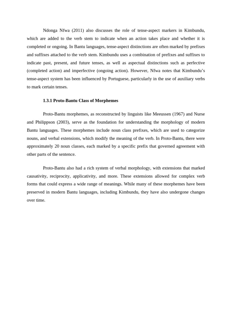 Kimbundu Tense-Aspect and Proto-Bantu Morphemes | PDF