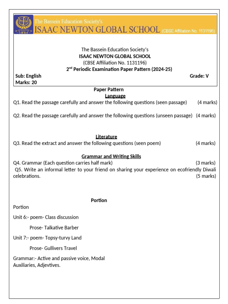 2nd Periodic Test Paper Pattern - 5th | PDF