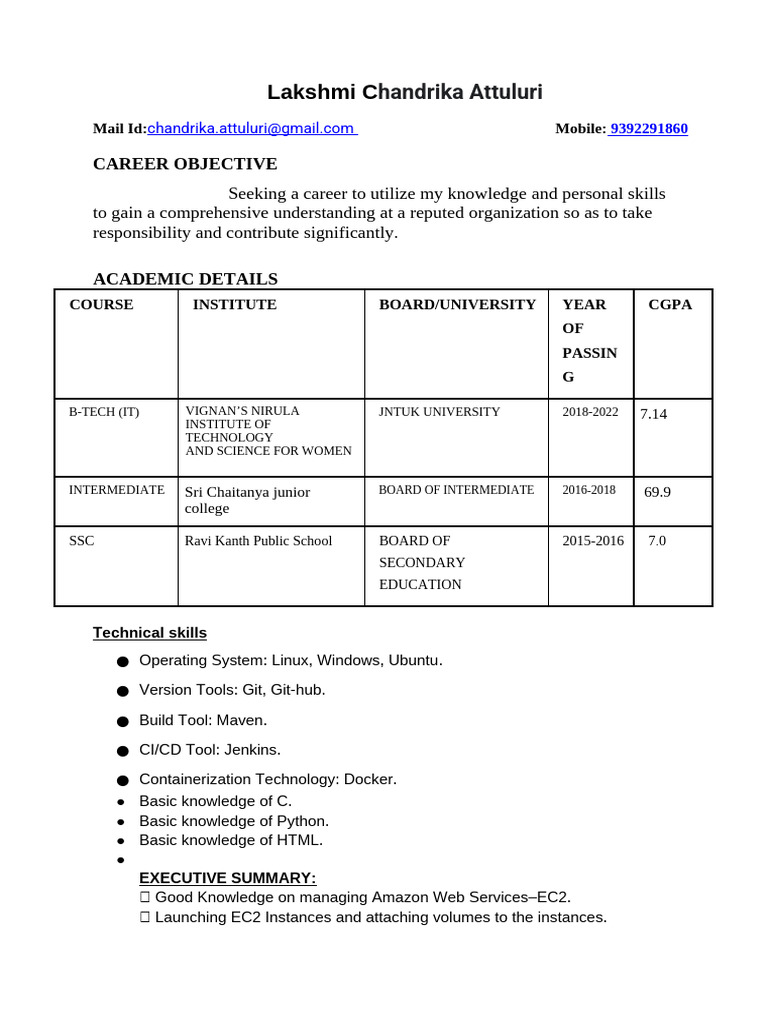 Lakshmi Chandrika Attuluri Resume | PDF | System Software | Computer Architecture