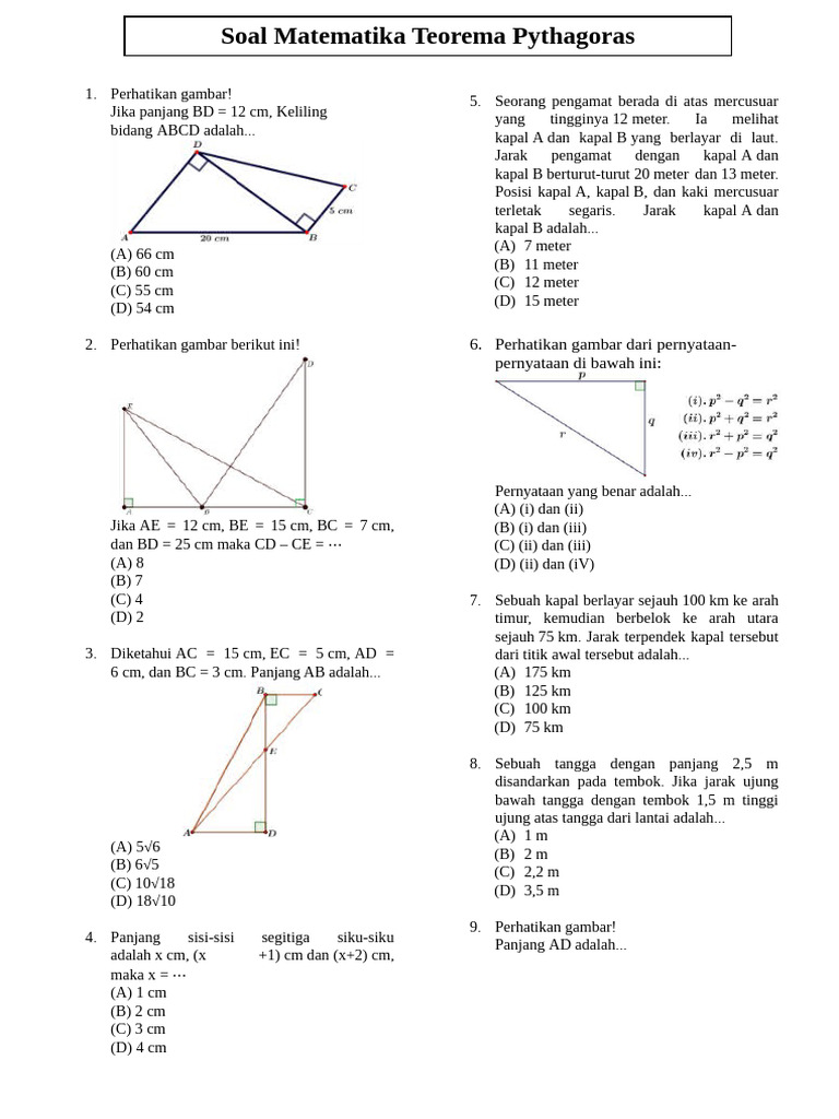 Soal Matematika Teorema Pythagoras | PDF