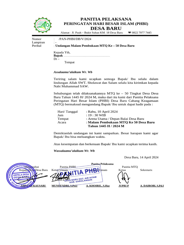 Undangan Pembukaan MTQ | PDF