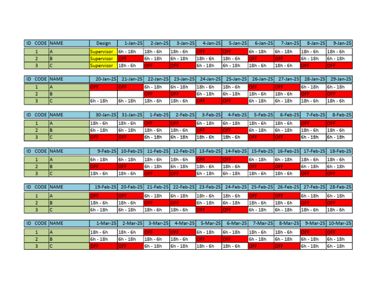 Supervisor Shift Schedule 2025 | PDF
