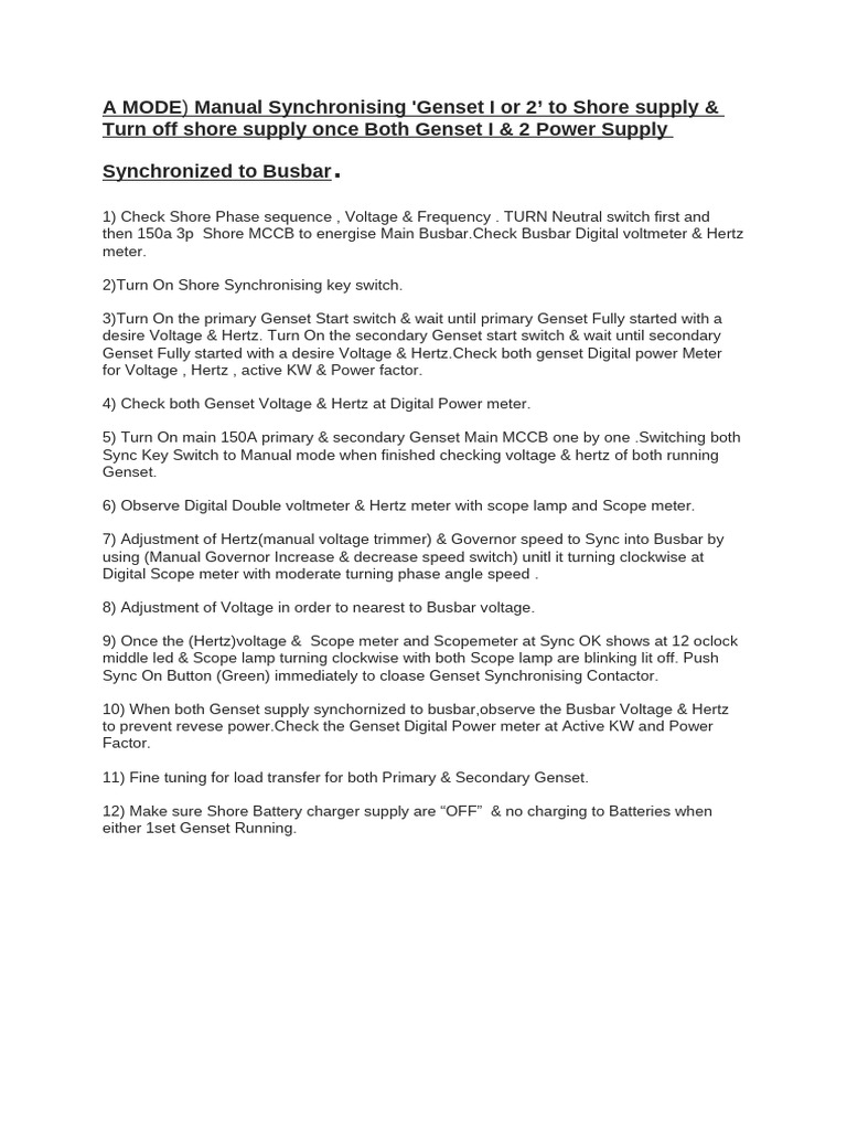 Tunas Synchronising Auto & Manual Operation Jan 2025 Rev01 | PDF ...