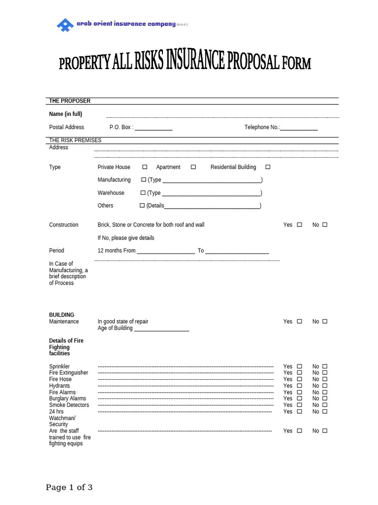 Property Insurance Proposal Form | PDF | Insurance
