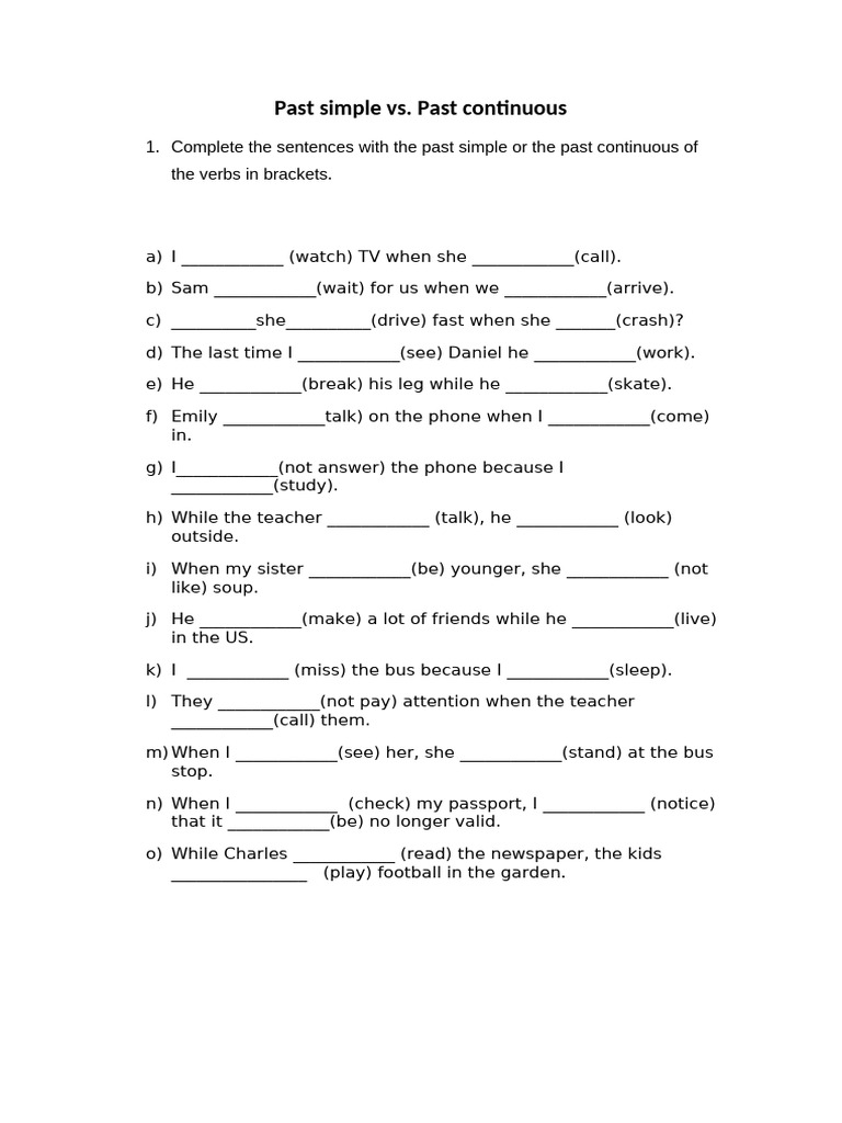 Past Simple vs. Past Continuous Exercises | PDF