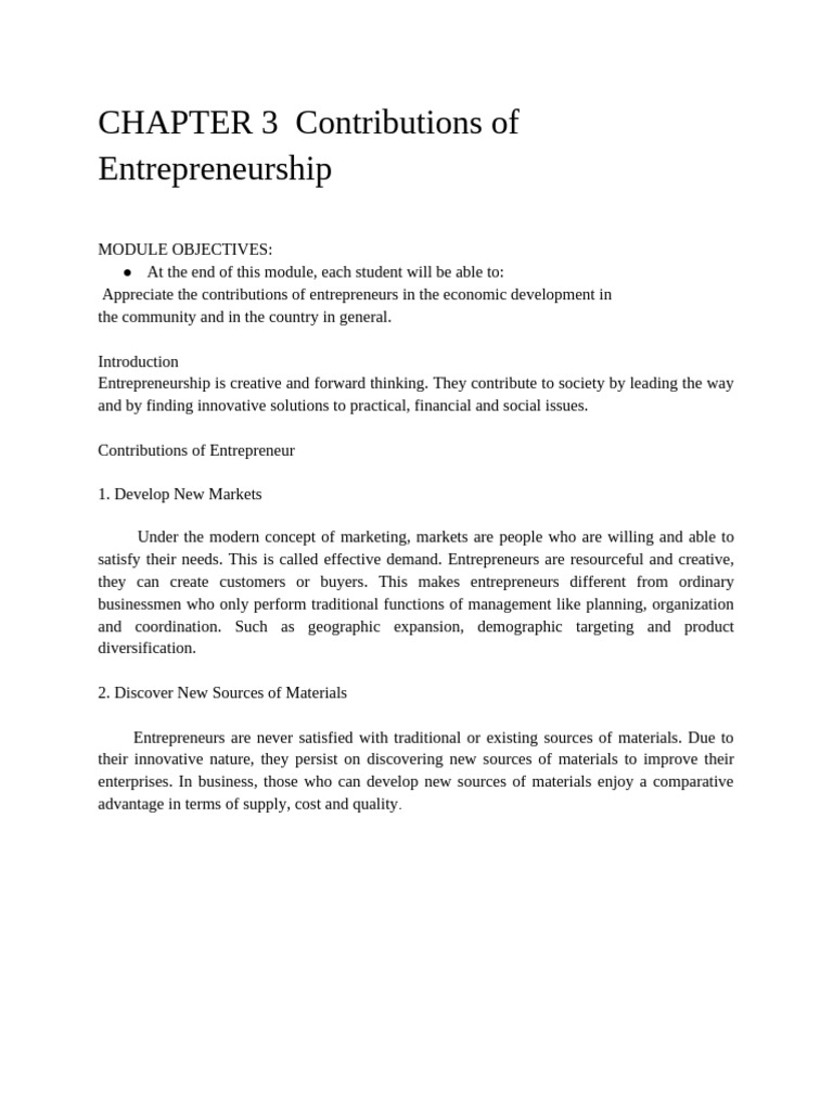 CHAPTER 3 Contributions of Entrepreneurship | PDF