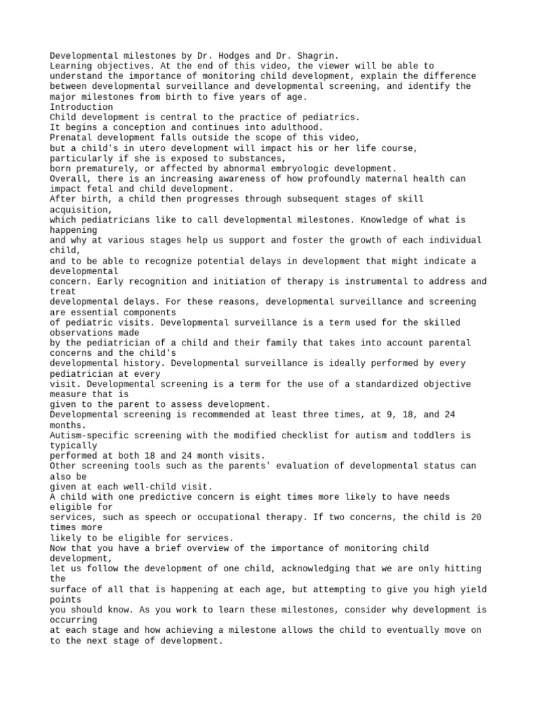 Developmental Milestones by H. Hodges B. Shagrin - OPENPediatrics | PDF ...