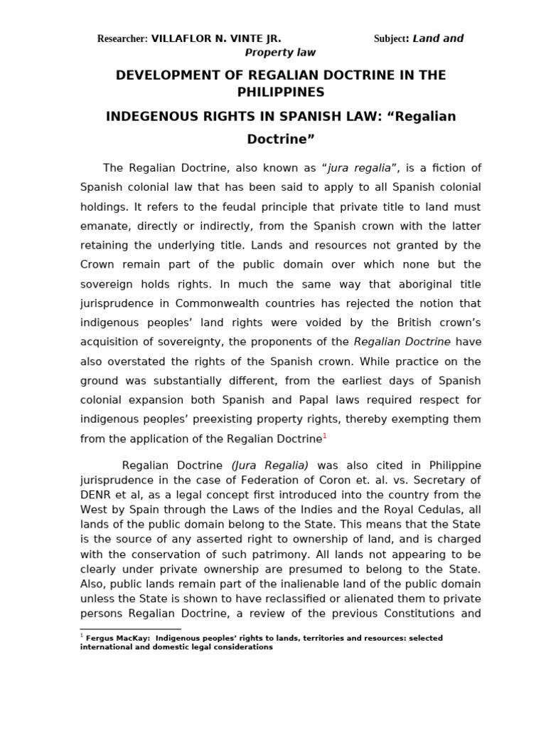 Development of Regalian Doctrine in The Philippines | PDF | Property ...