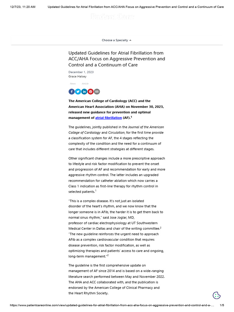 Updated Guidelines For Atrial Fibrillation From ACC - AHA Focus On ...