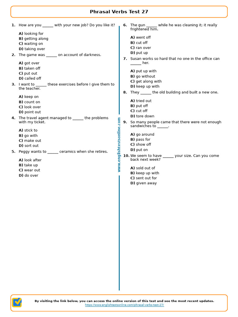 1710 - Phrasal Verbs Test 27 | PDF