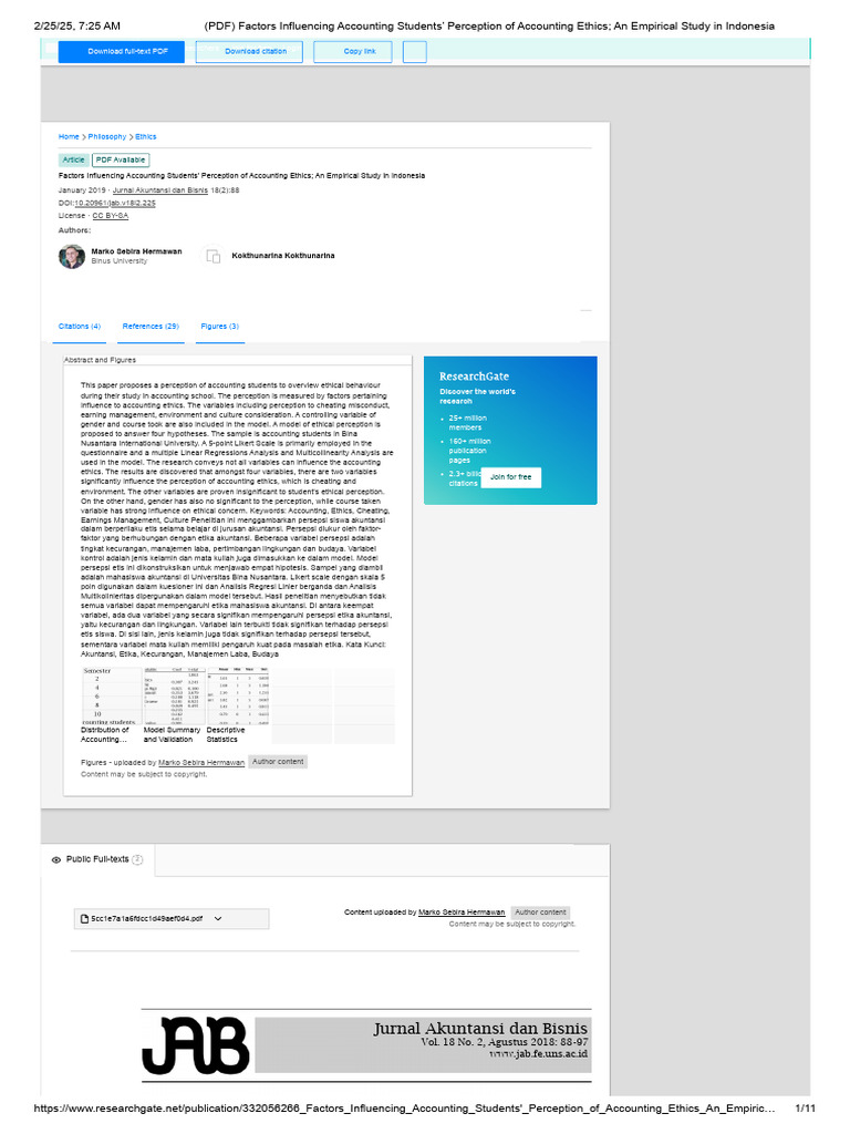 (PDF) Factors Influencing Accounting Students’ Perception of Accounting Ethics; An Empirical ...