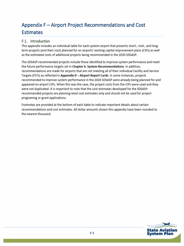 Appendix F - Project Rec and Costs FINAL | PDF | Runway | Airport
