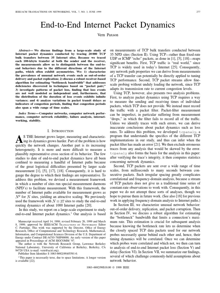 End-To-End Internet Packet Dynamics | PDF | Transmission Control ...