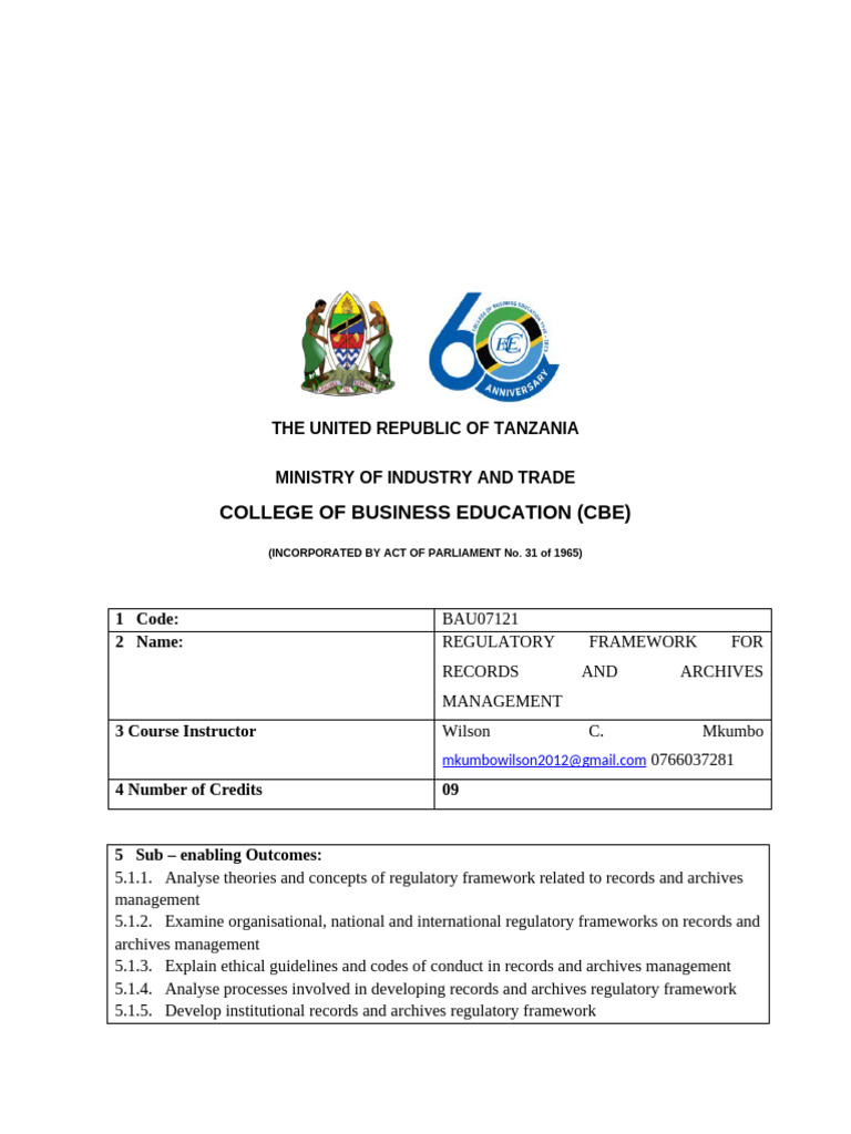 Regulatory Framework for Records Management | PDF | Lecture | Policy