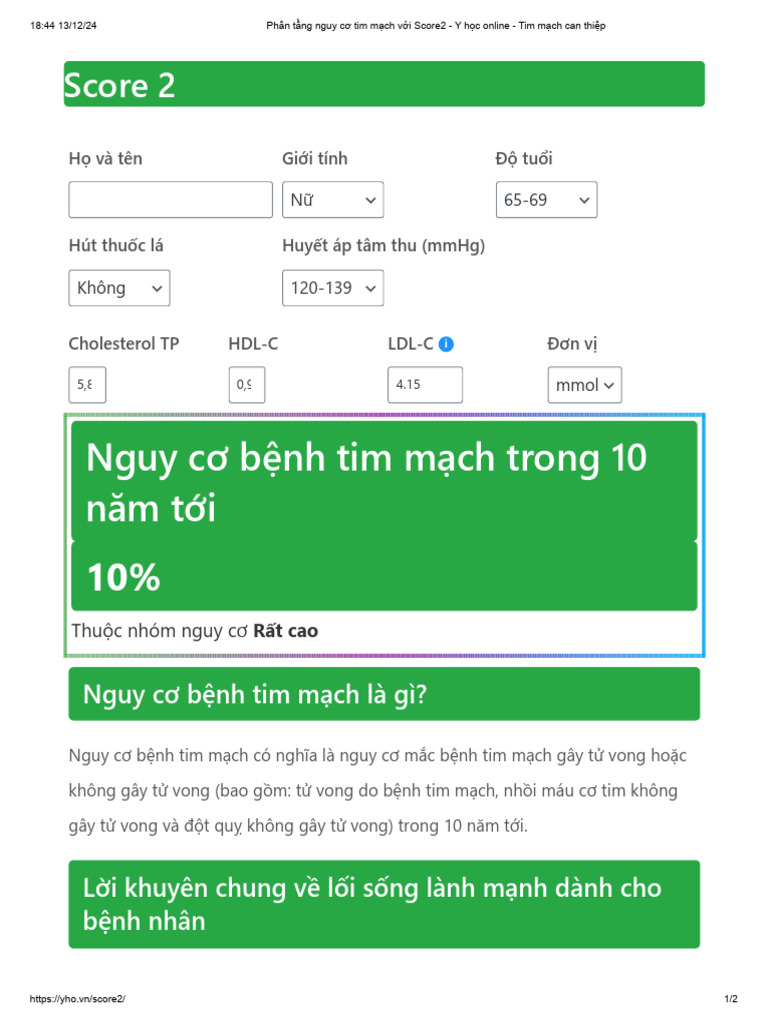 Phân tầng nguy cơ tim mạch với Score2 - Y học online - Tim mạch can thiệp | PDF