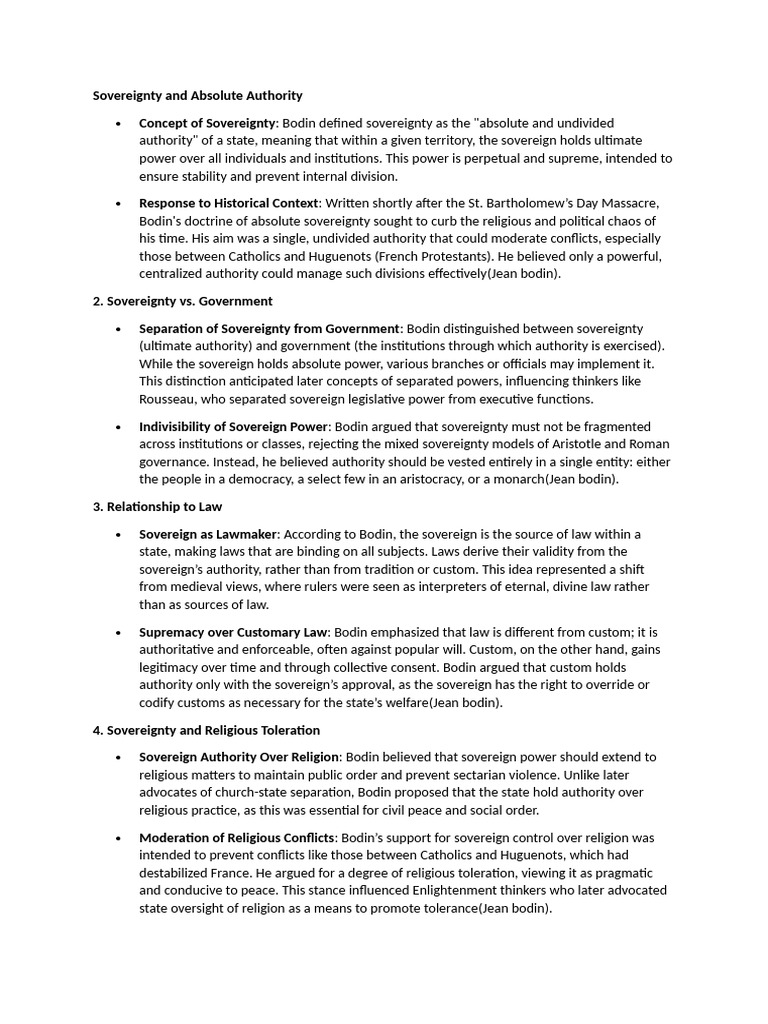 Understanding Bodin's Absolute Sovereignty | PDF | Sovereignty | State ...